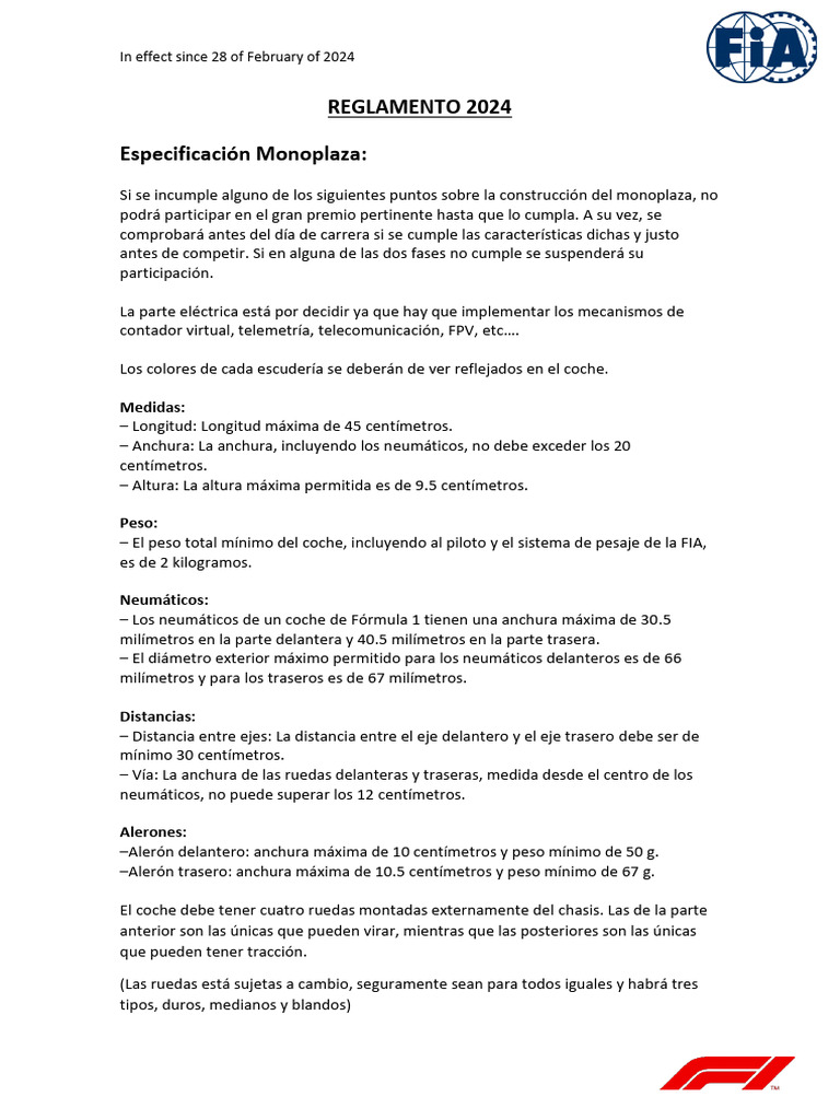 Reglamento 2024 F1 - B | PDF | Formula Uno | Industria automotriz
