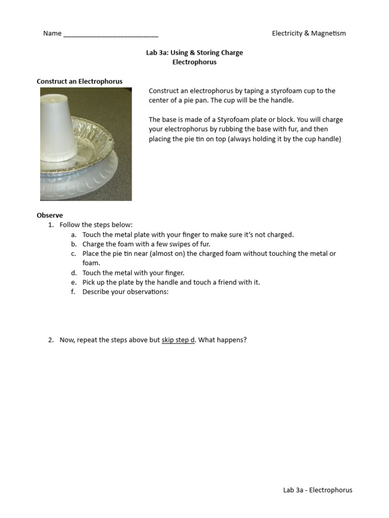 Lab 3a - Using Charge Electrophorus | PDF | Electrical Engineering ...