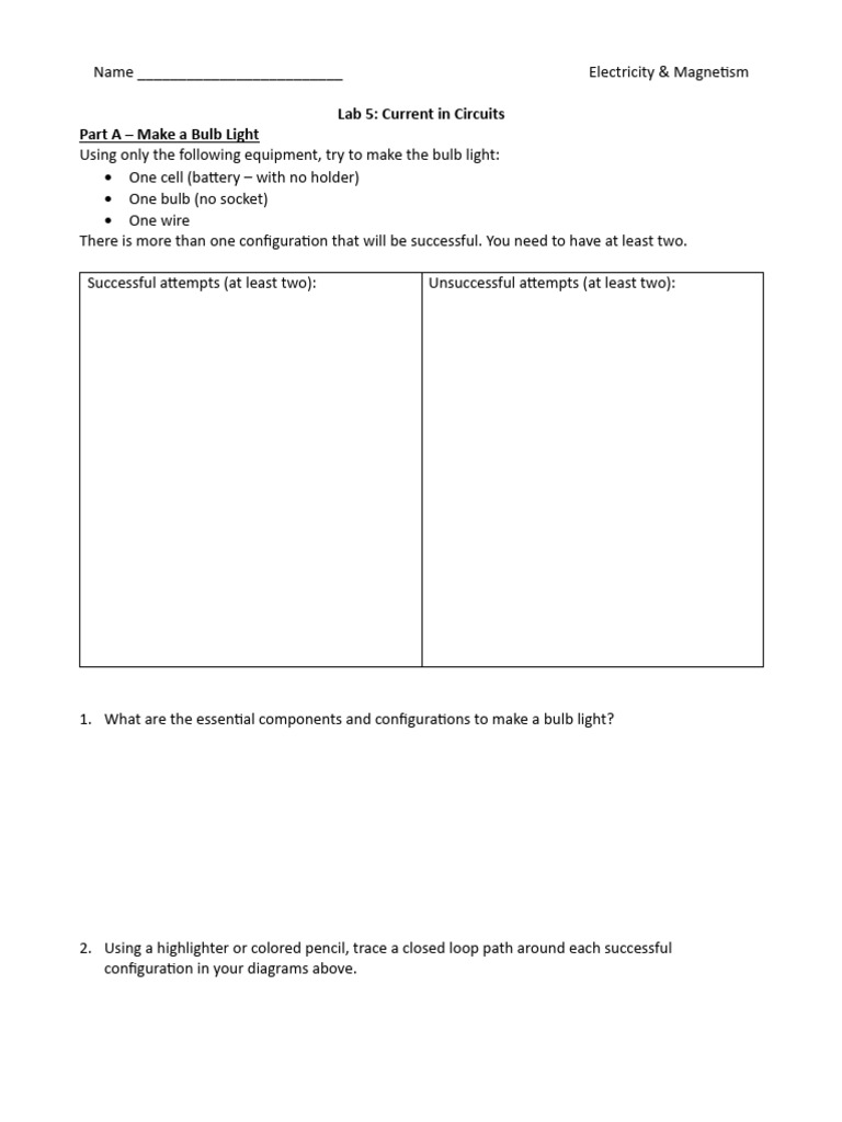 Lab 5 - Current in Circuits | PDF | Incandescent Light Bulb ...