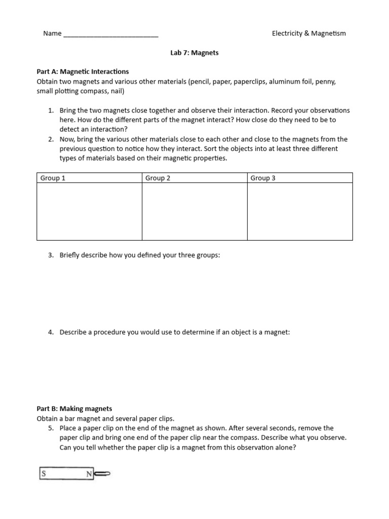 Lab 7 - Magnets | PDF | Compass | Magnet