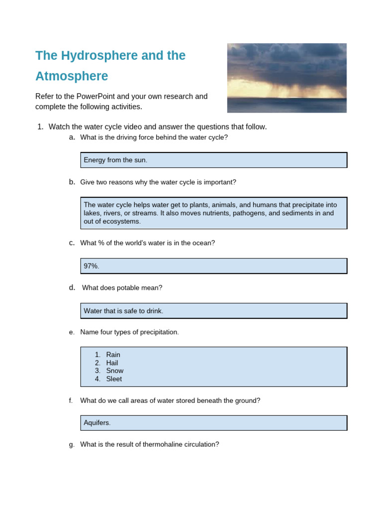 4.2 The Hydrosphere and Atmosphere WORKSHEET | PDF | Water Cycle | Water