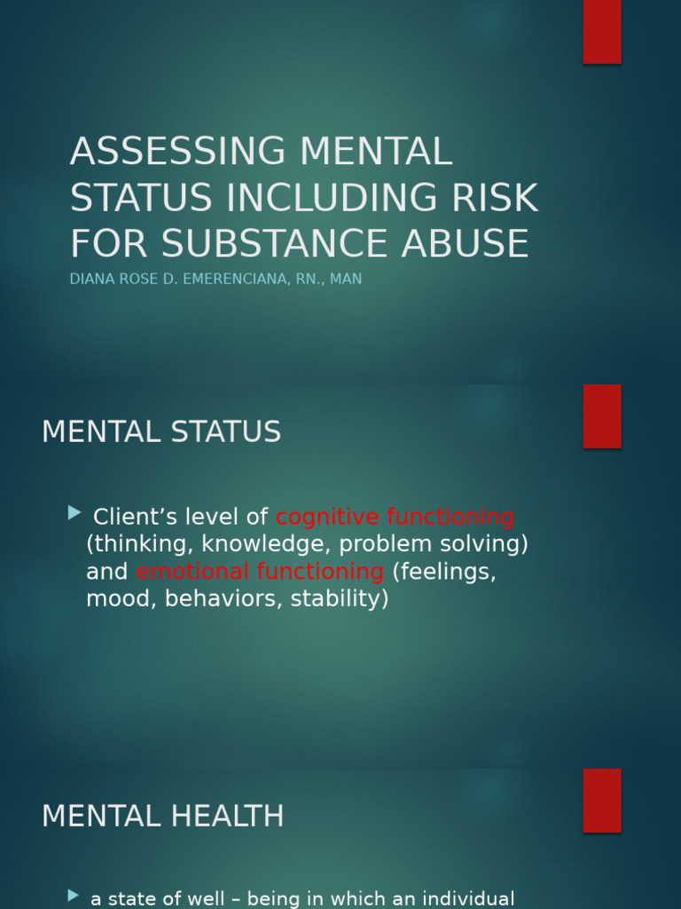 Mental Status and Substance Abuse Assessment | PDF | Substance Abuse ...