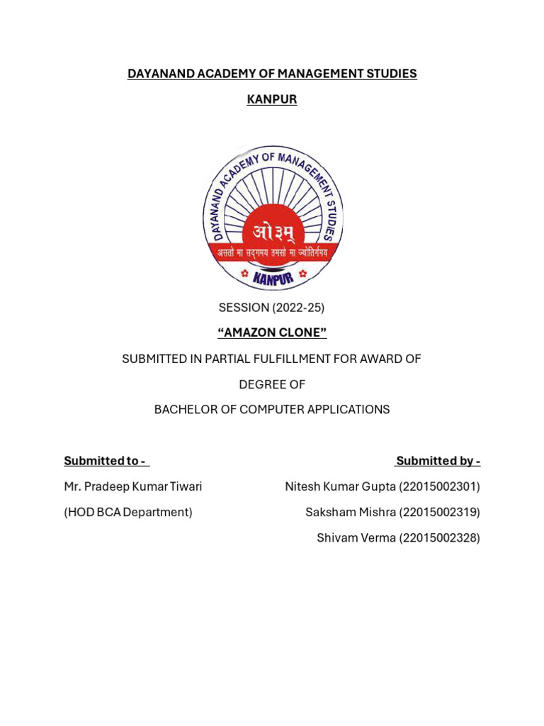 BCA Project: Amazon Clone | PDF