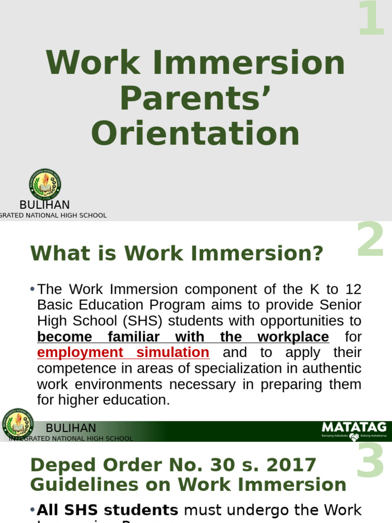 Work Immersion Parents Orientation | PDF