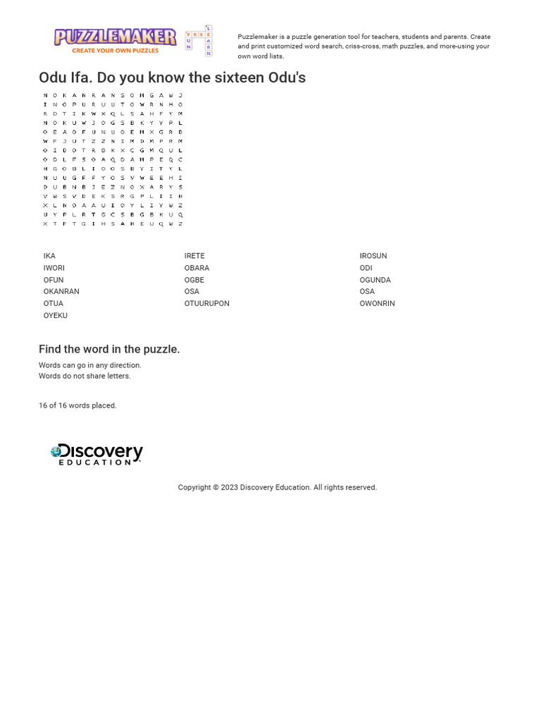 Word Search Puzzle - Discovery Education Puzzlemaker | PDF
