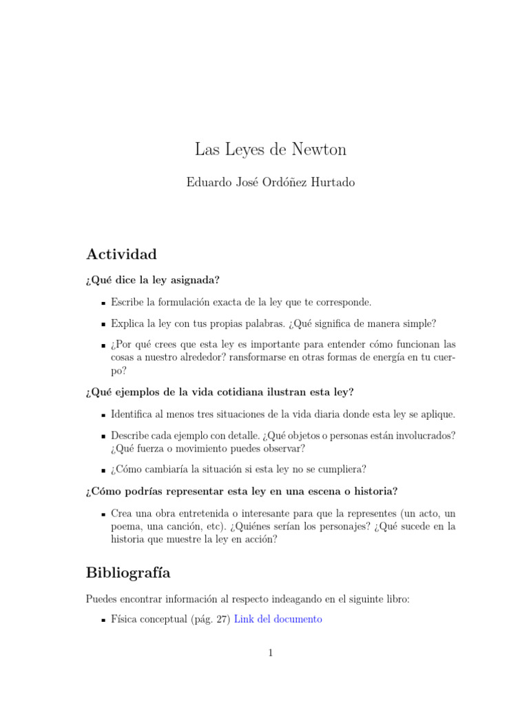 Actividad sobre las Leyes de Newton | PDF