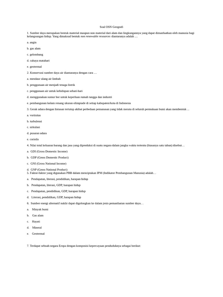Soal OSN Geografi 2024 Anak | PDF