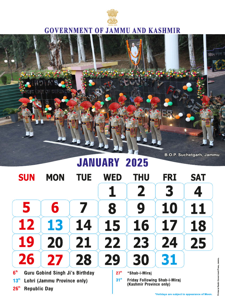 Govt. Calender 2025 JK | PDF