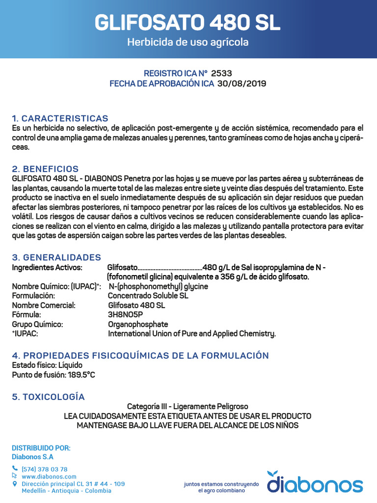 Herbicida Glifosato 480 SL: Uso y Precauciones | PDF | Agua | Herbicida
