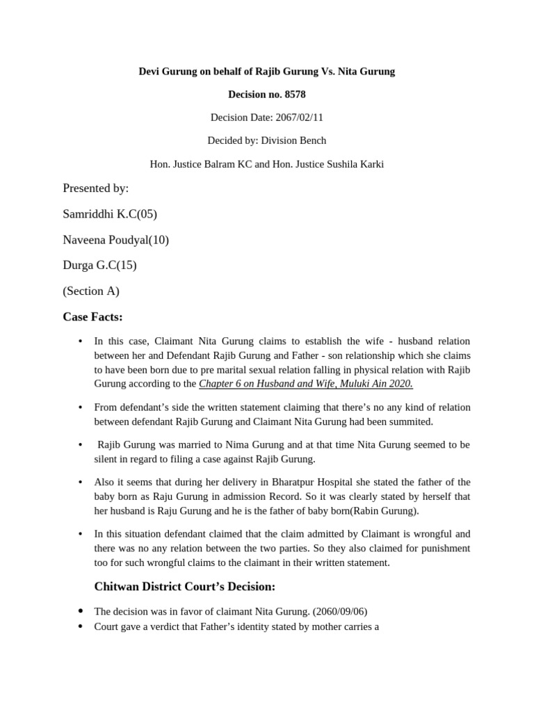 Nita Gurung vs. Rajib Gurung: Paternity Case | PDF | Dna Profiling ...
