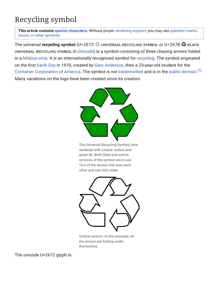 Recycling Symbol - Wikipedia | PDF | Symbols | Waste Management
