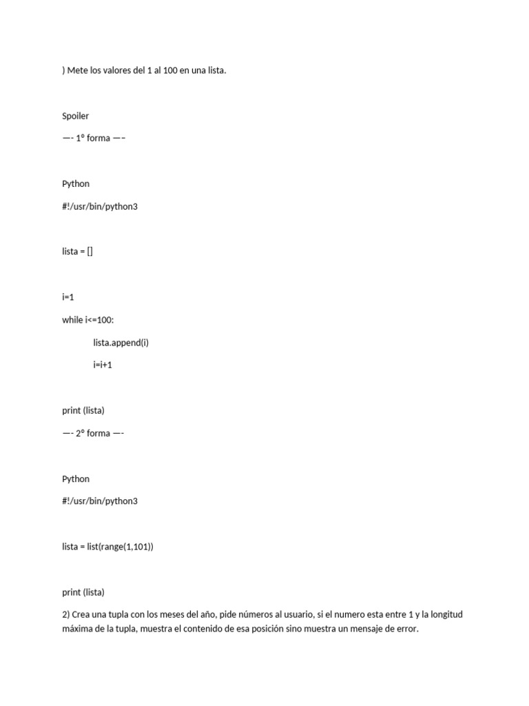 Listas y Tuplas en Python: Ejemplos | PDF