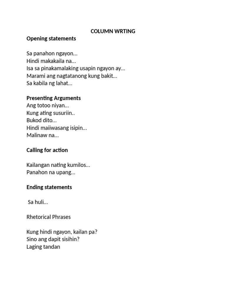 Expressions Column Writing Filipino | PDF