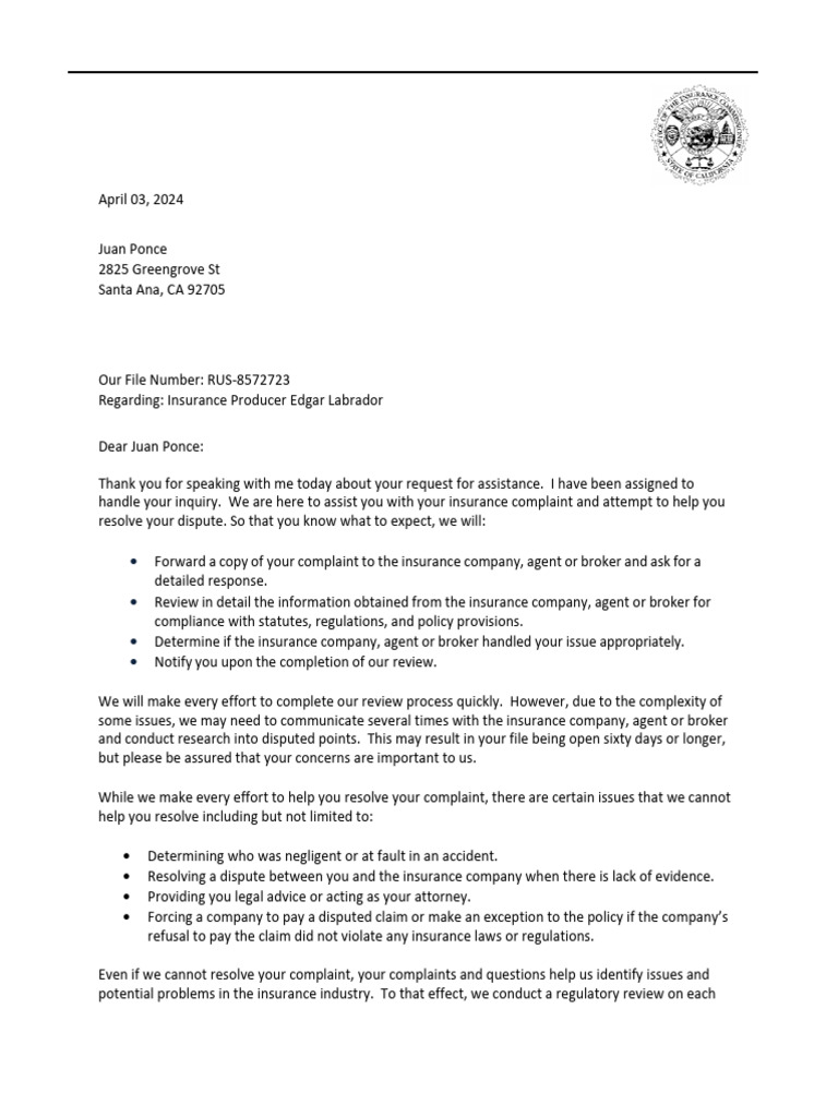 Letter For Consumer | PDF | Insurance