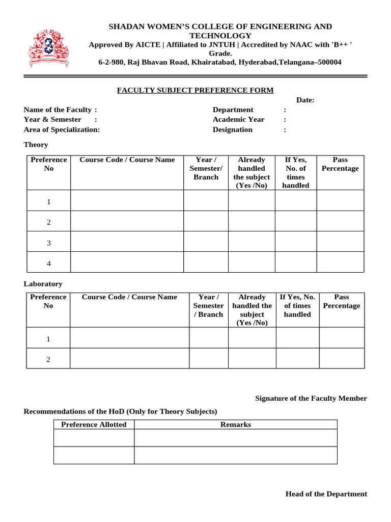 1 Faculty Subject Preference | PDF