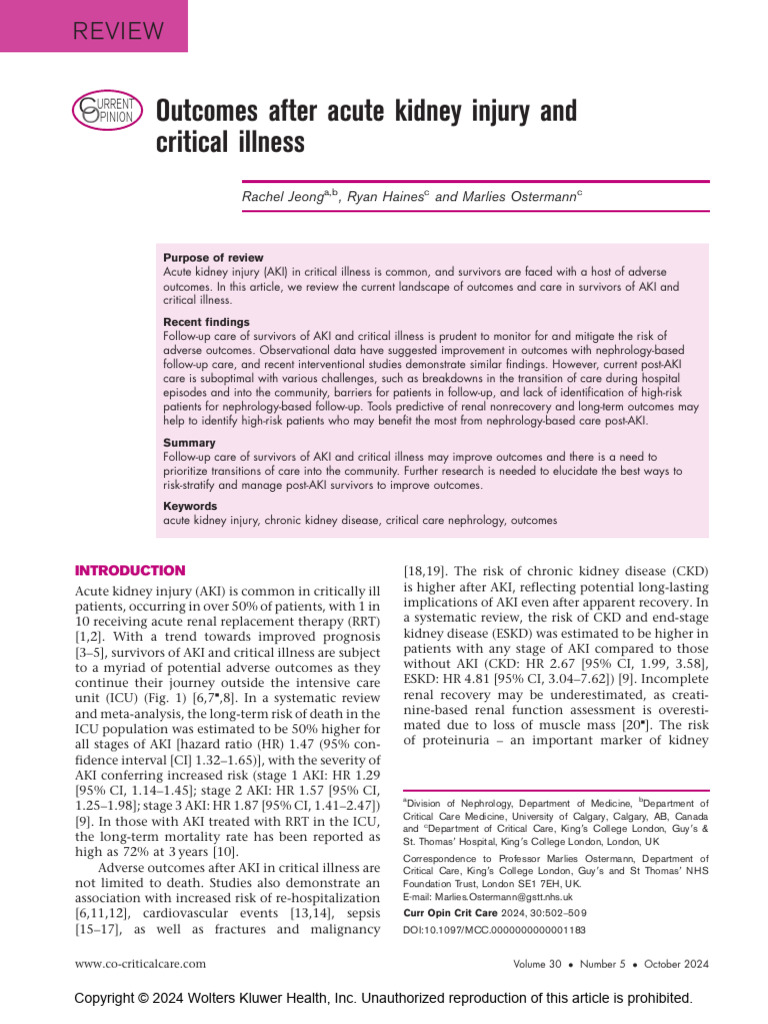 Outcomes After Acute Kidney Injury and Critical Illness | PDF | Chronic ...