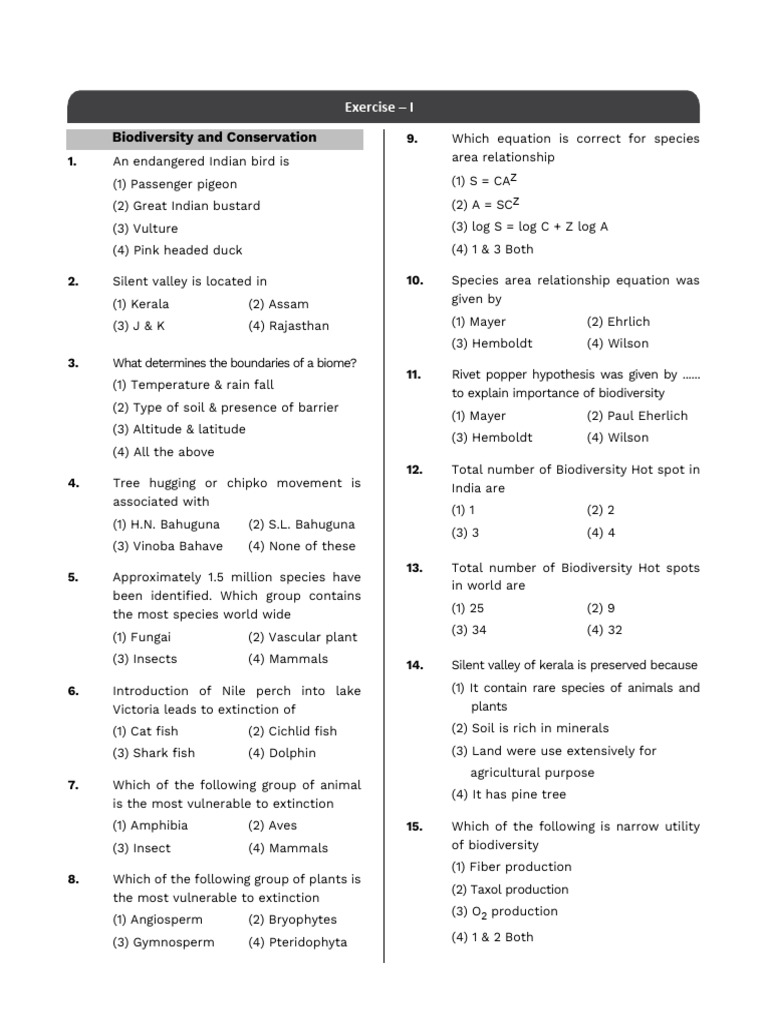 Biodiversity Conservation Quiz Questions | PDF | Biodiversity ...