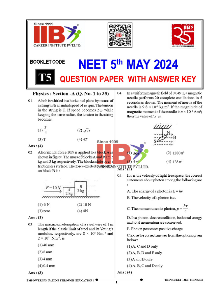 NEET 2024 Final Answer Key T5 | PDF
