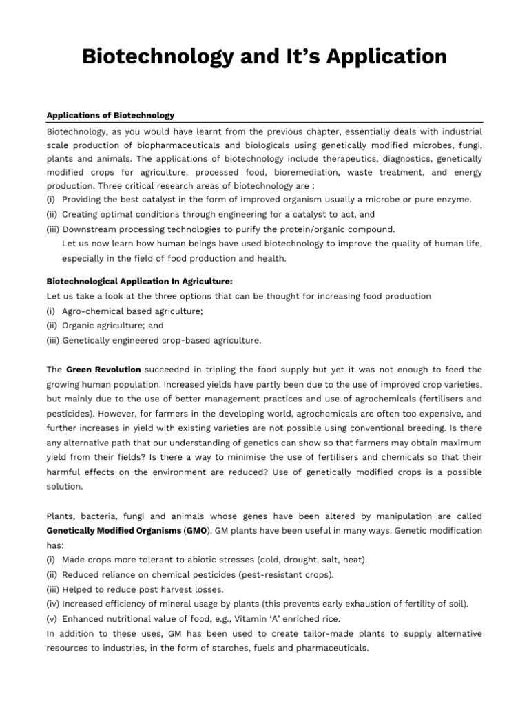Biotechnology Applications in Agriculture | PDF | Genetically Modified ...