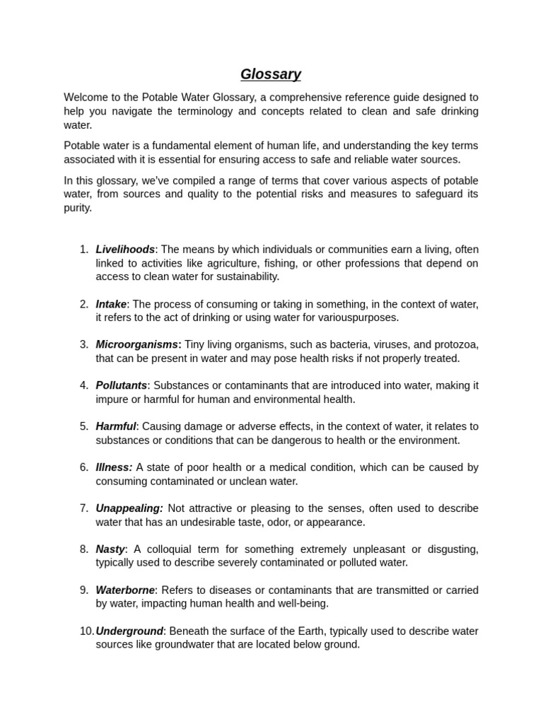 Glossary Potable Water | PDF | Water | Drinking Water
