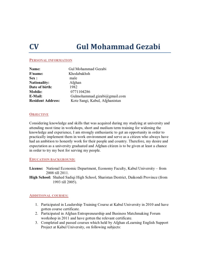 Gul Mohammad CV | PDF