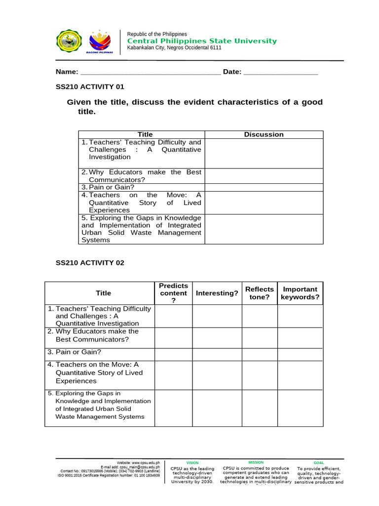 SS210 ACTIVITY 1 & 2 | PDF