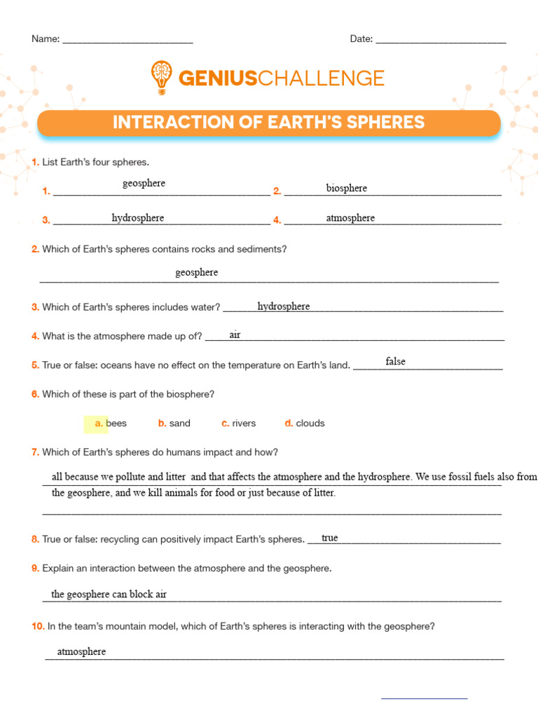 The-Four-Spheres-Worksheet-GG (1) | PDF | Earth | Hydrography