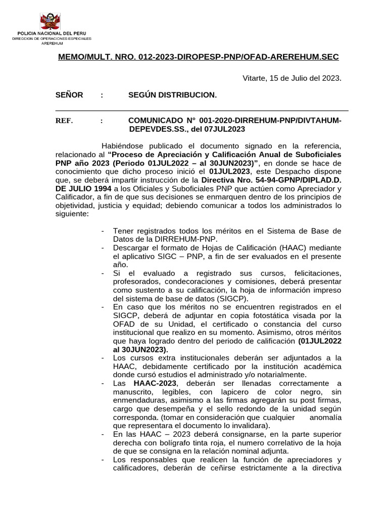 Memo Multi - 01 Haac 2023 | PDF