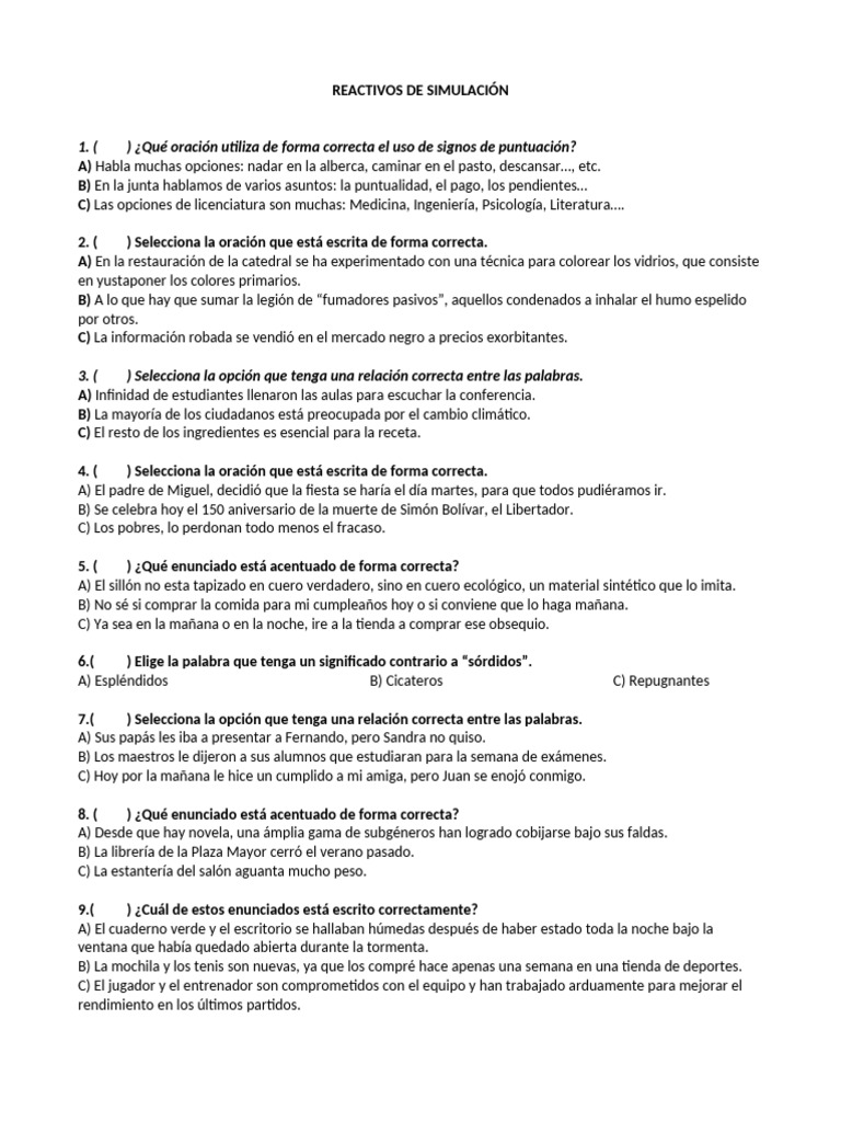 Prueba de Ortografía y Gramática | PDF