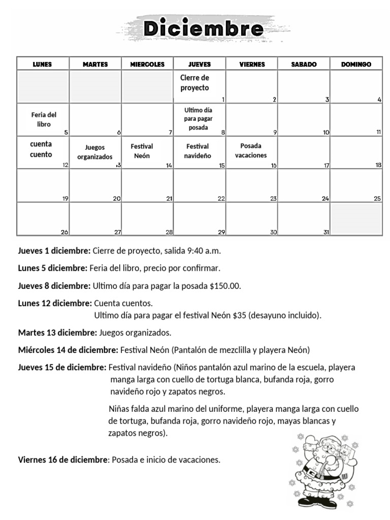 Actividades y Fechas Clave Diciembre | PDF