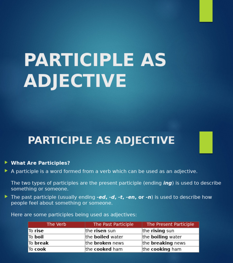 Participles as Adjectives Guide | PDF