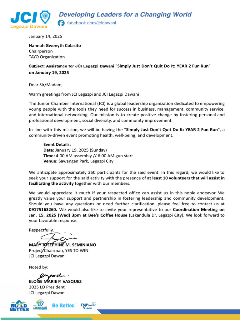 Request for Support: JCI Fun Run 2025 | PDF