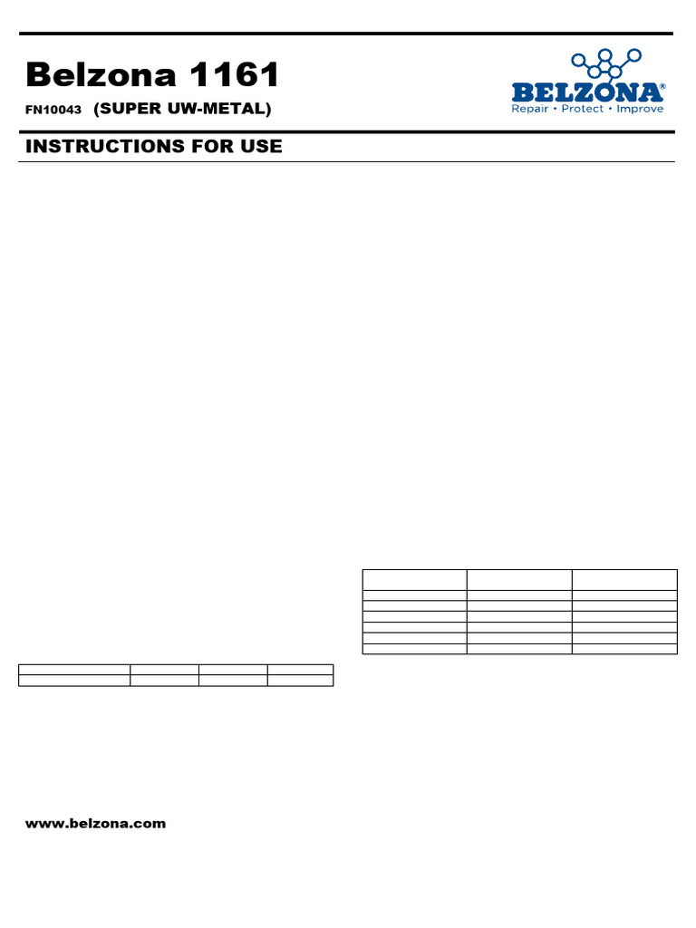 Belzona 1161 Usage Instructions | PDF | Temperature | Materials