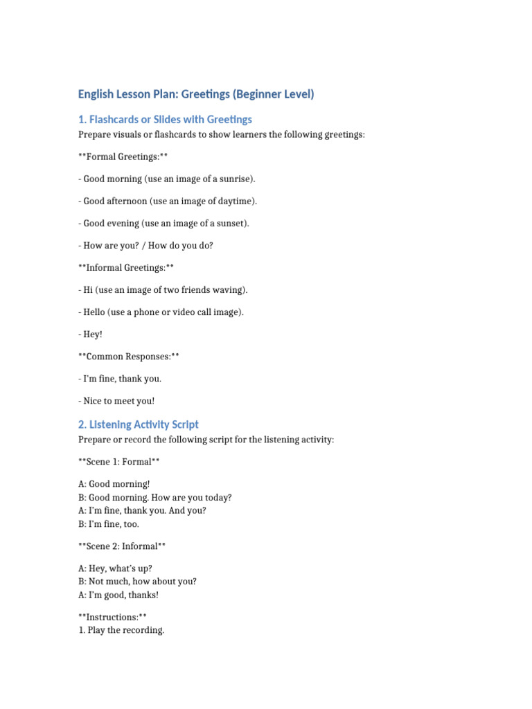 Beginner_English_Lesson_Greetings | PDF | Learning