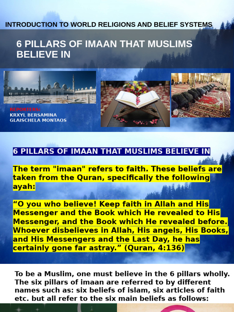 6 Pillars of Imaan That Muslims Believe in | PDF | Prophets And ...