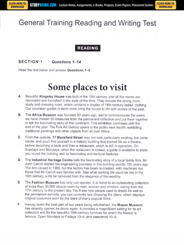 IELTS General Training - Reading _ Writing Practice Test Question Paper ...