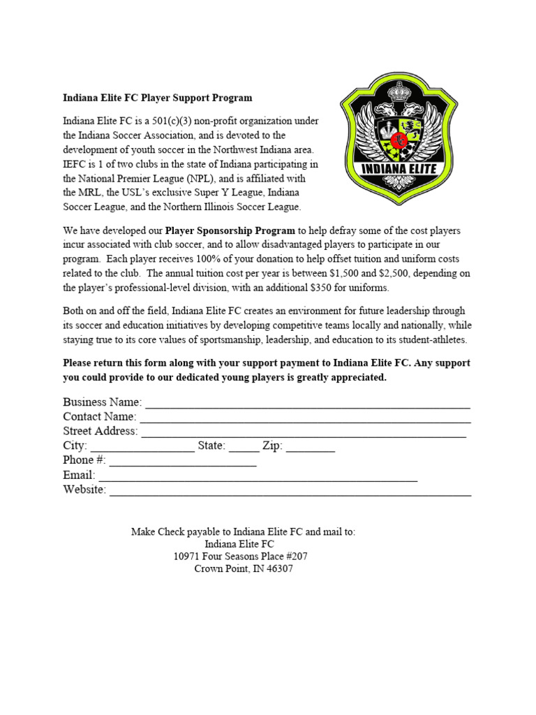 Soccer - Indiand Eliete - Player Support Form PDF | PDF