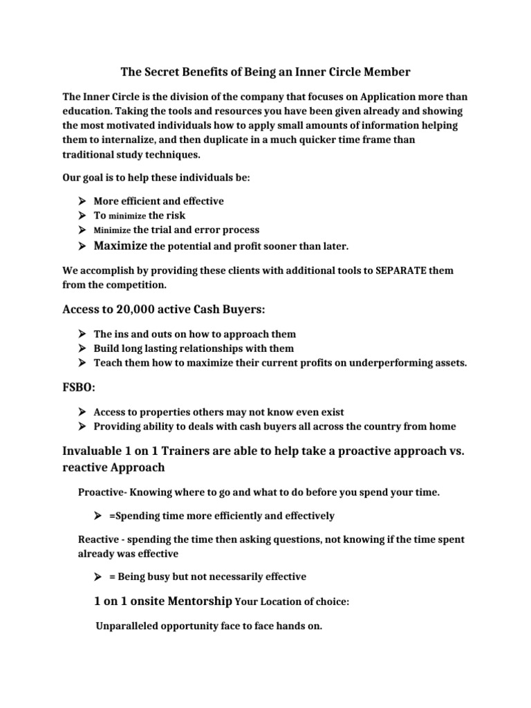 The Secret Benefits of Being An Inner Circle Member | PDF