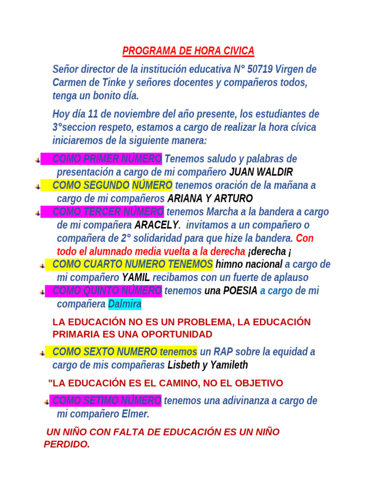 Programa de Hora Civica | PDF