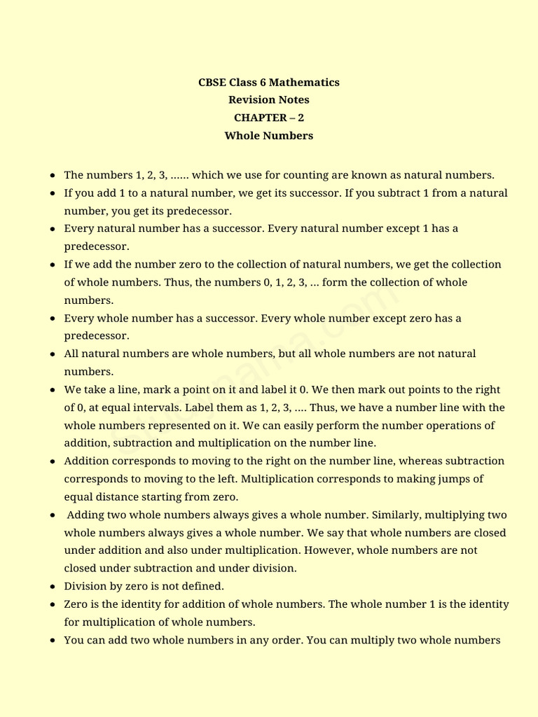 Chapter 2 Whole Numbers Notes Pages Pdf Multiplication