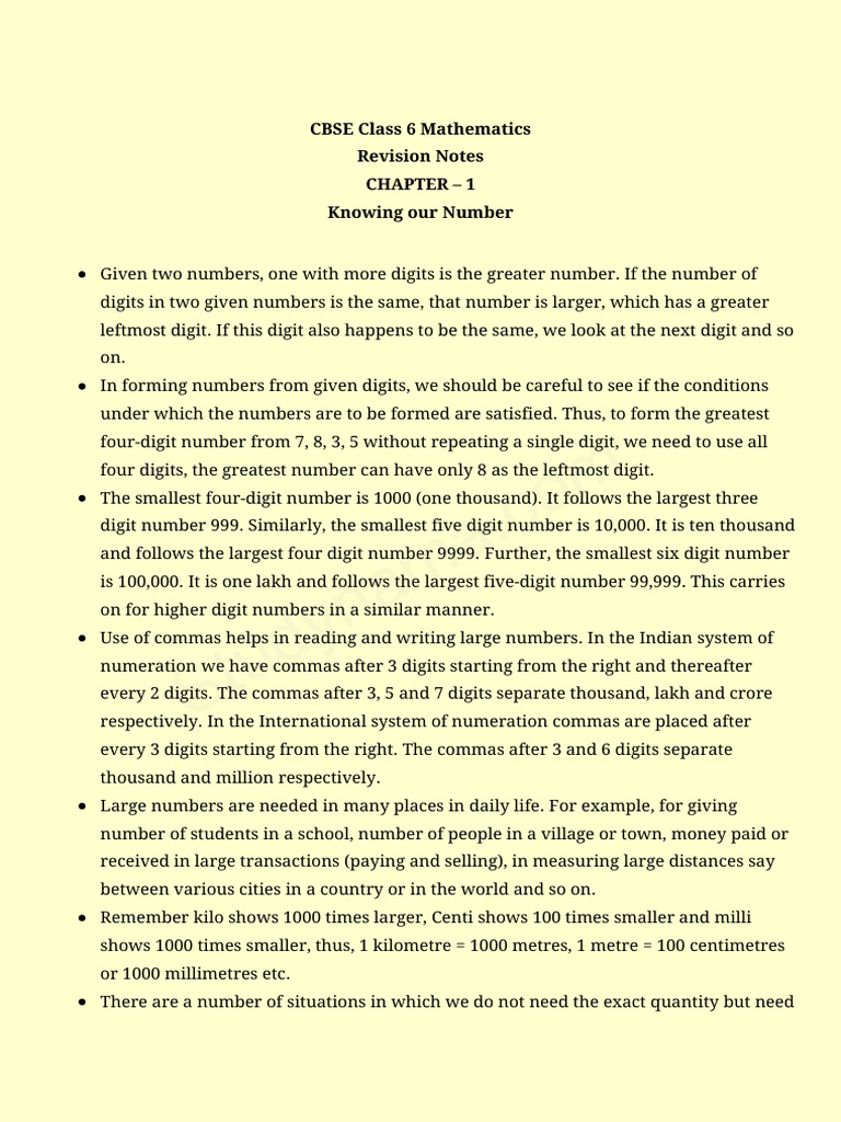 Chapter 1 - Knowing Our Numbers Notes - Pages | PDF | Numbers | Mathematics