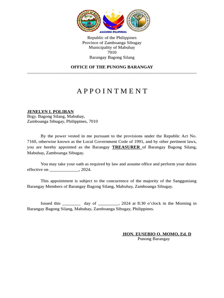 Appointment of Barangay Secretary and Treasurer | PDF