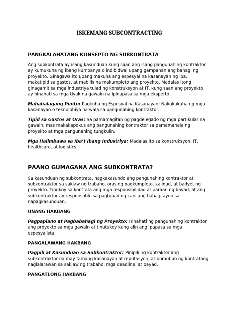 Iskemang Subcontracting | PDF