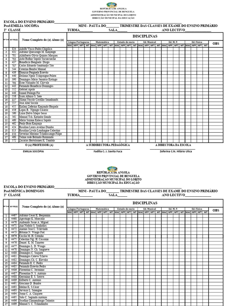 Mini - Pauta Dos Alunos Da 2 | PDF
