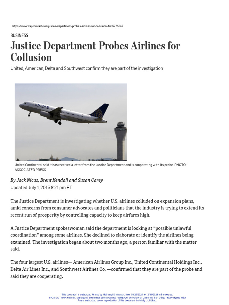 DOJ Investigates Airline Collusion | PDF | Airlines
