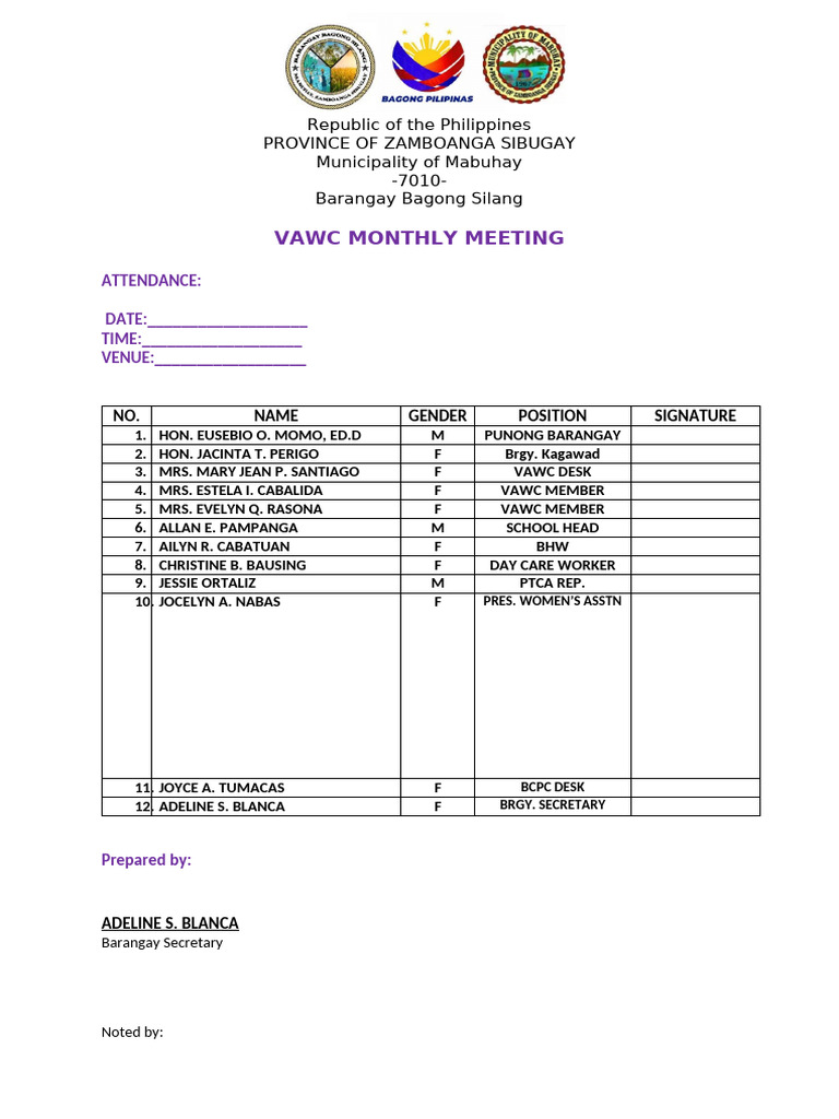 Vawc Meeting Attendance | PDF