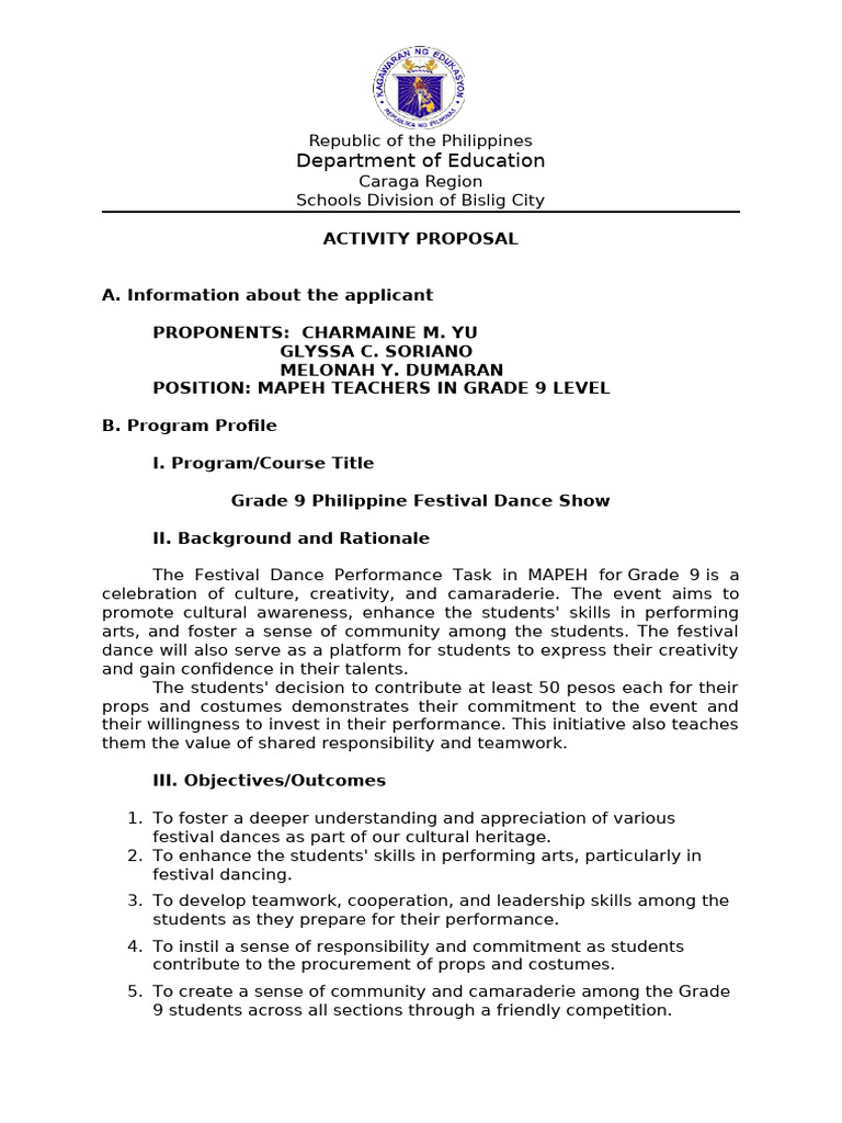 Activity Proposal Grade 9 Festival | PDF | Cognition | Social Psychology