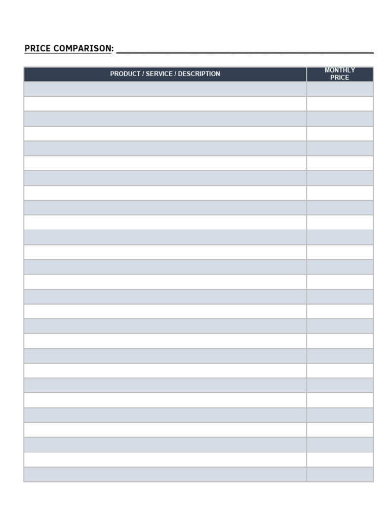 Price Comparison Sheet One Item | PDF