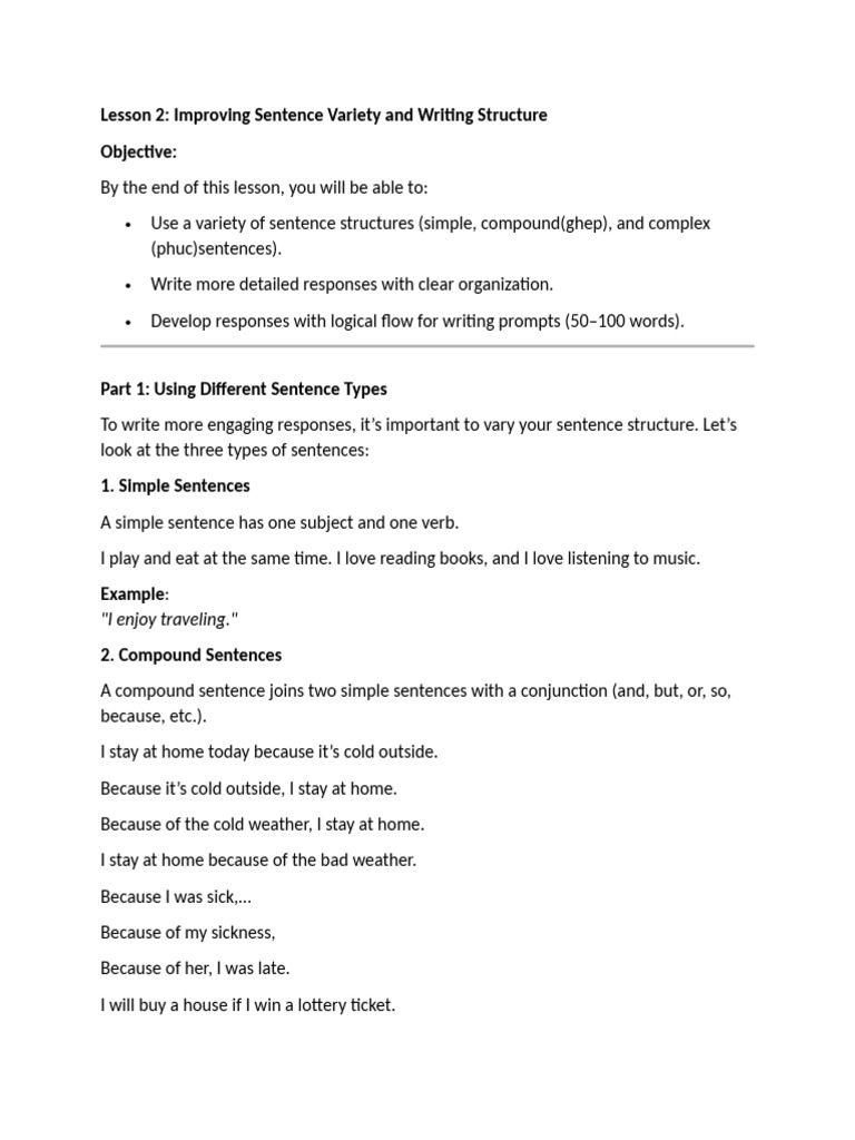 English Preparation Writing Lesson 2 A1-A2 | PDF | Sentence ...