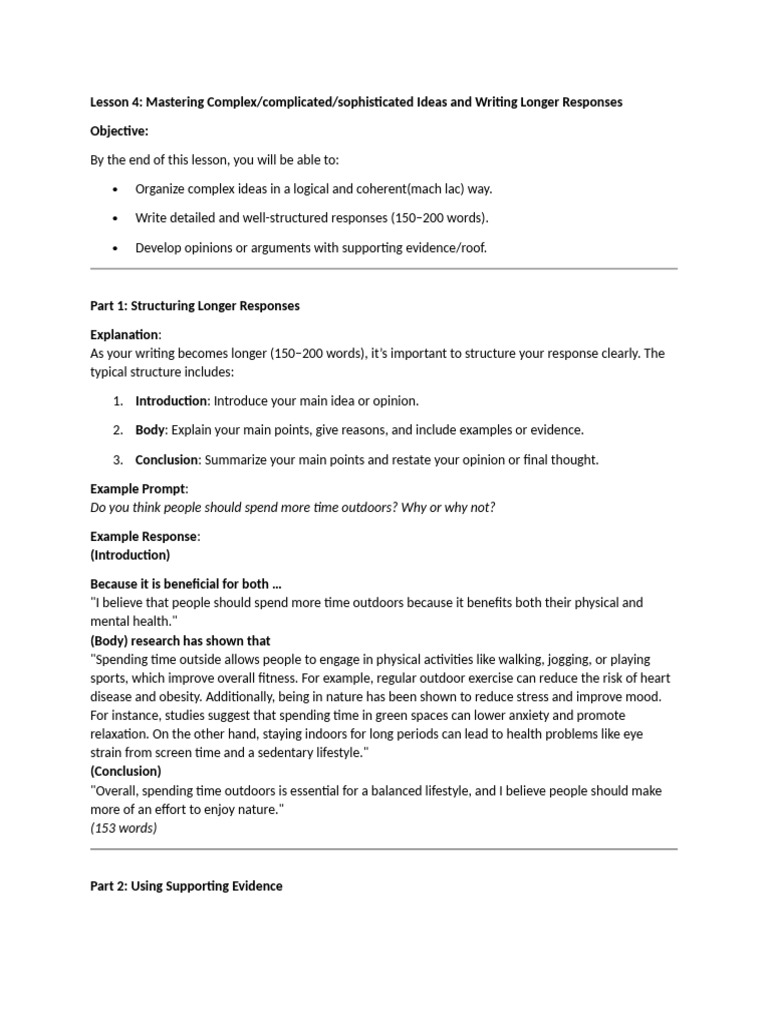 English Preparation Writing Lesson 4 A1-A2 | PDF | Reading ...